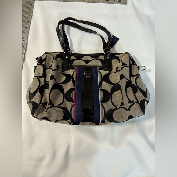 Coach | Bags | Coach Womens Signature Multistripe Satchel Bag Purse Tan ...